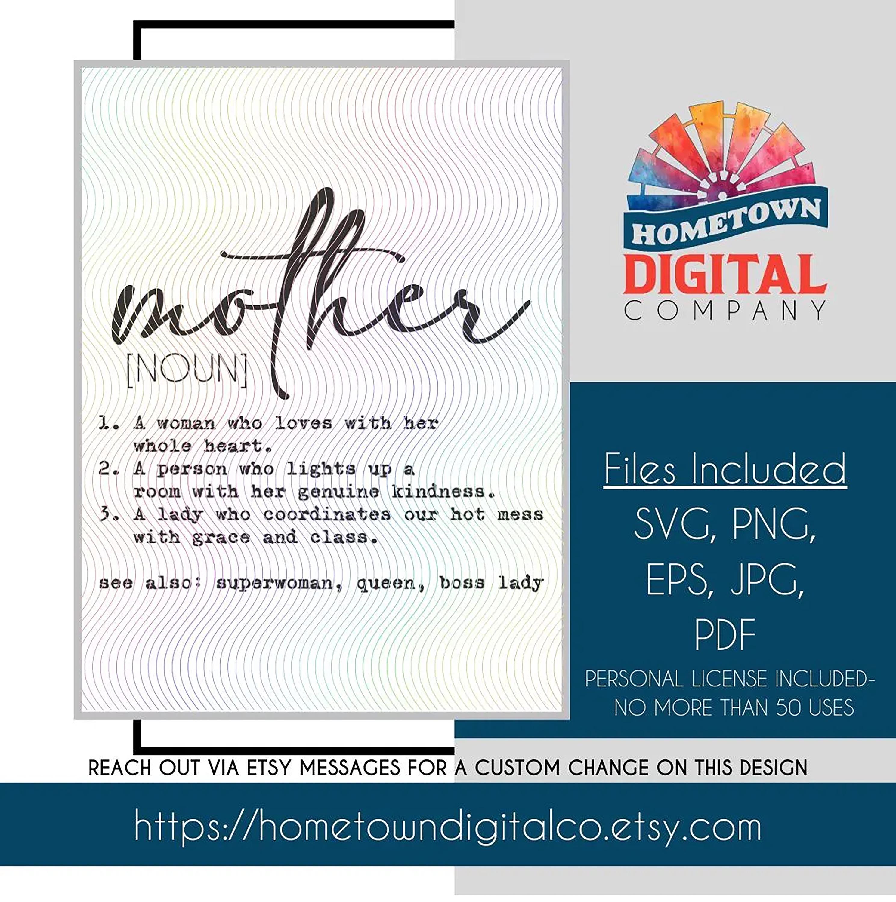 Mom Definition Wall Art Black White Mother Quote Print Wall Decor ...