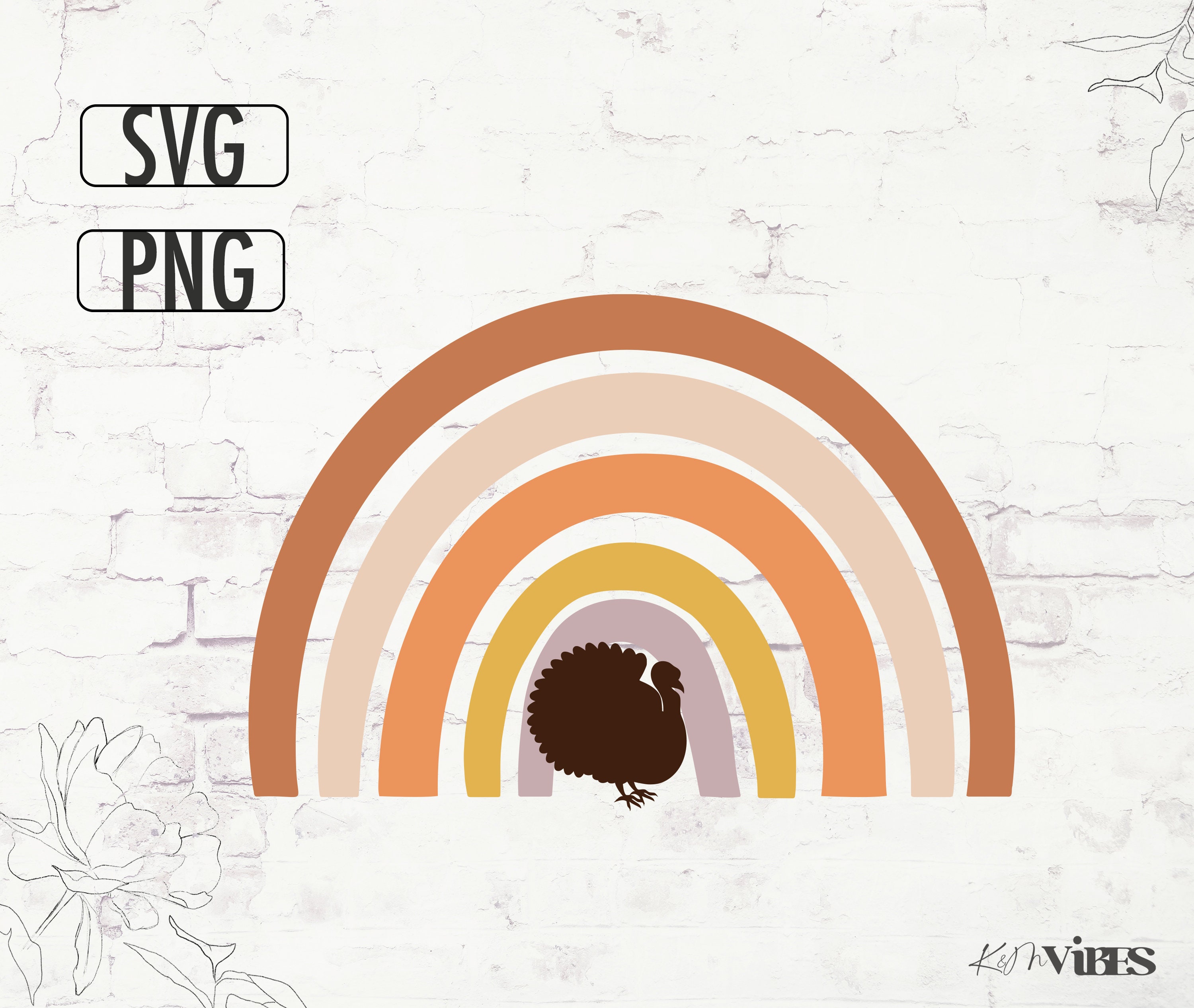 Boho Thanksgiving Turkey Rainbow SVG PNG/ Boho Thanksgiving SVG/ Boho ...