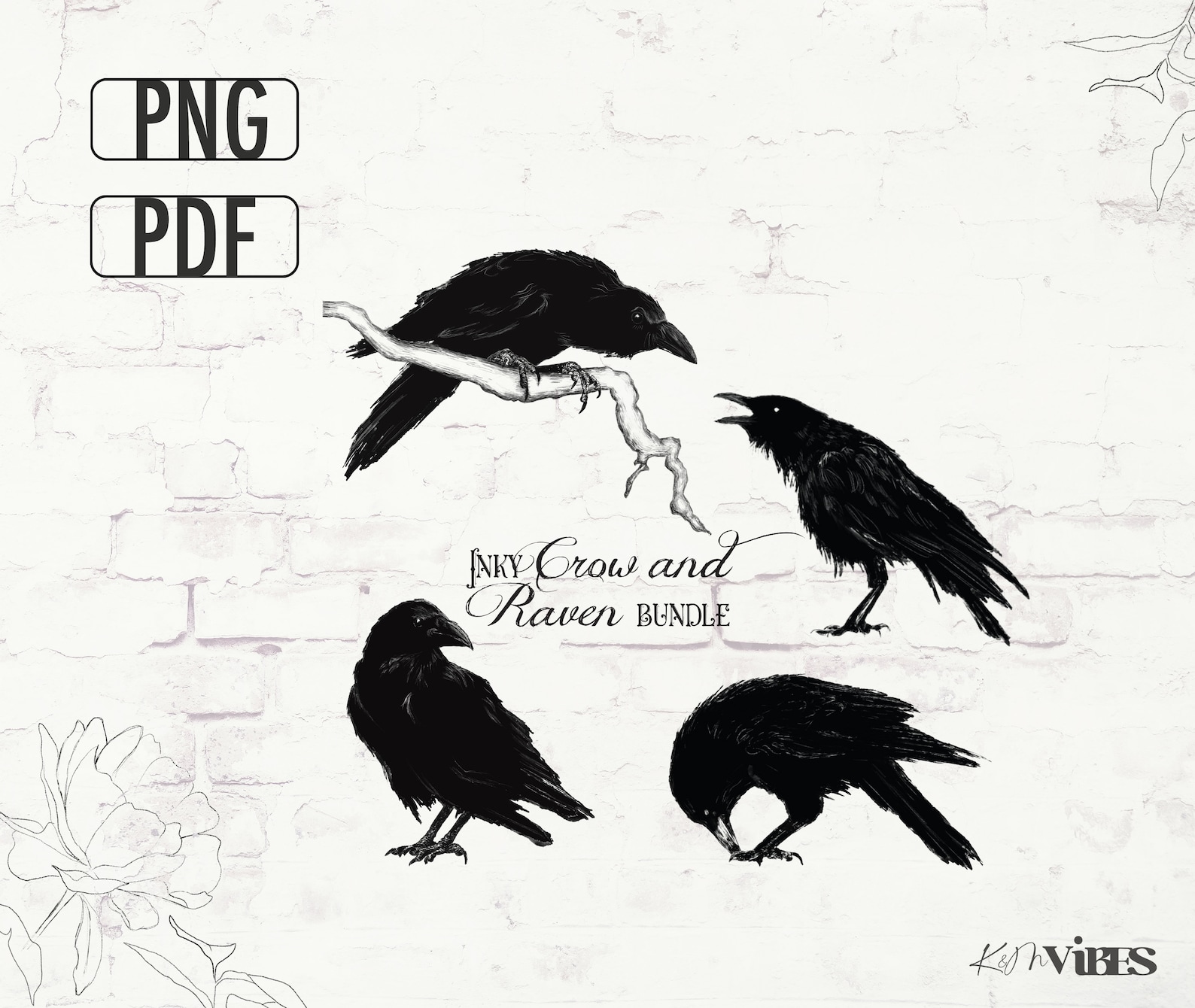 Crow Raven Illustration Bundle/ Halloween Sublimation Bundle/ Raven PNG ...