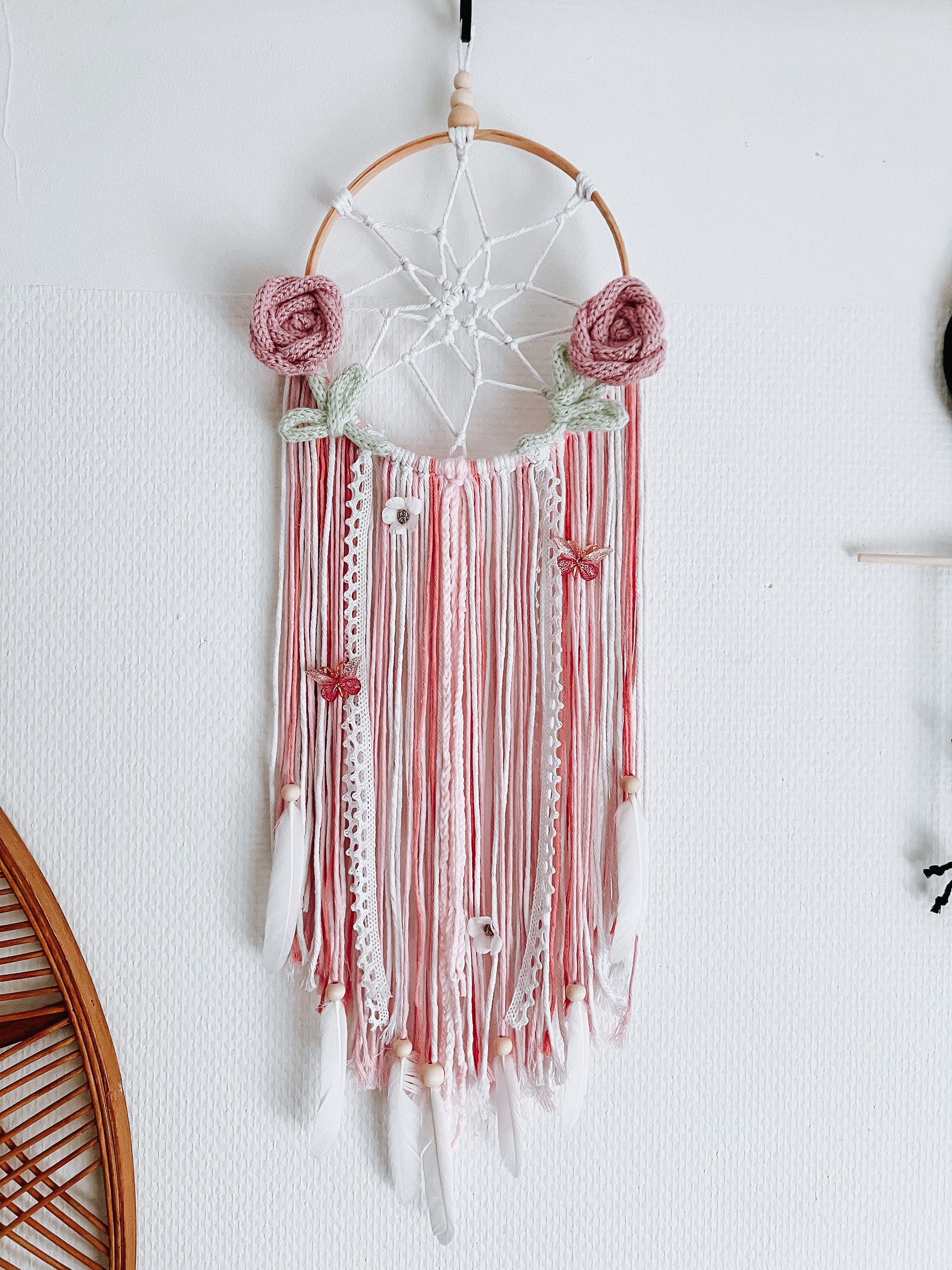 Dream Catcher in Knitted Fabric and Customizable Floral Macramé - Etsy