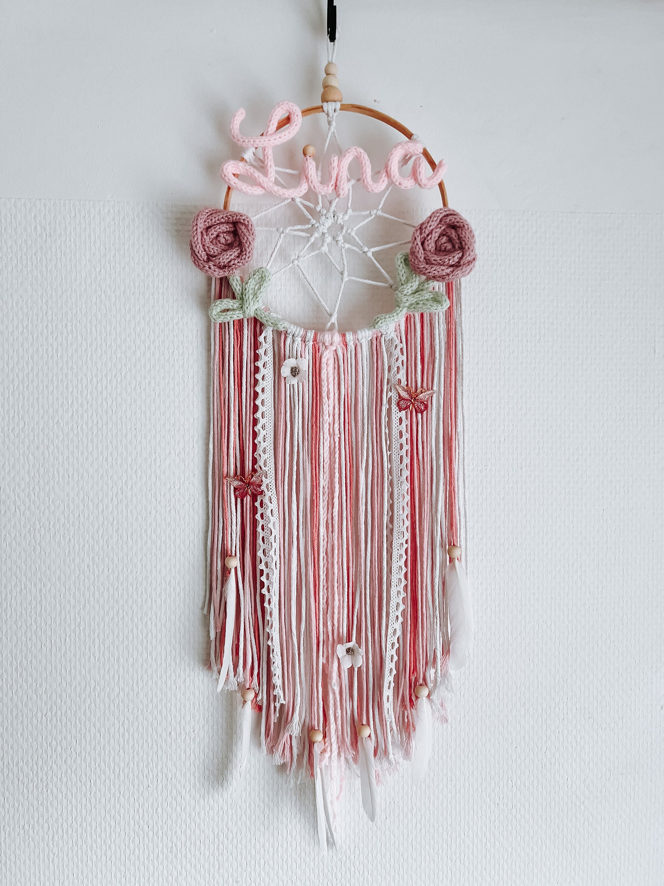 Dream Catcher in Knitted Fabric and Customizable Floral Macramé - Etsy