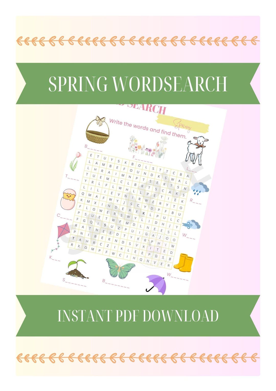 Children's Wordsearch Worksheet : Spring - Etsy