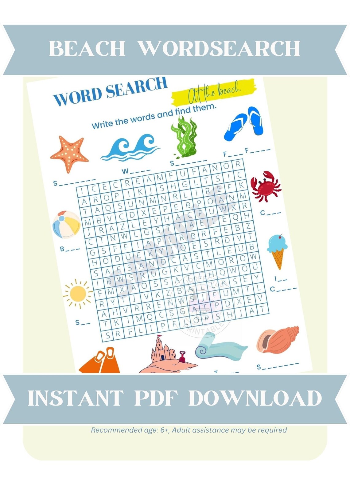 Children's Wordsearch : at the Beach - Etsy
