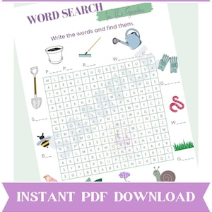 Children's Wordsearch Worksheet: Garden - Etsy