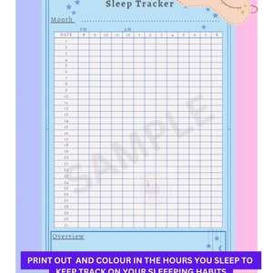 Sleep Tracker Chart | Printable Planner Page for Adults and Children - Etsy