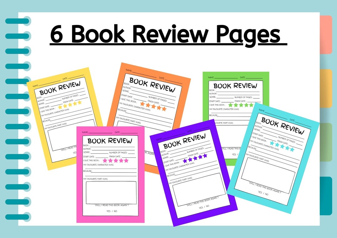 Book Review Bundle - 6 Colours | Children & Adult Printable Worksheet ...