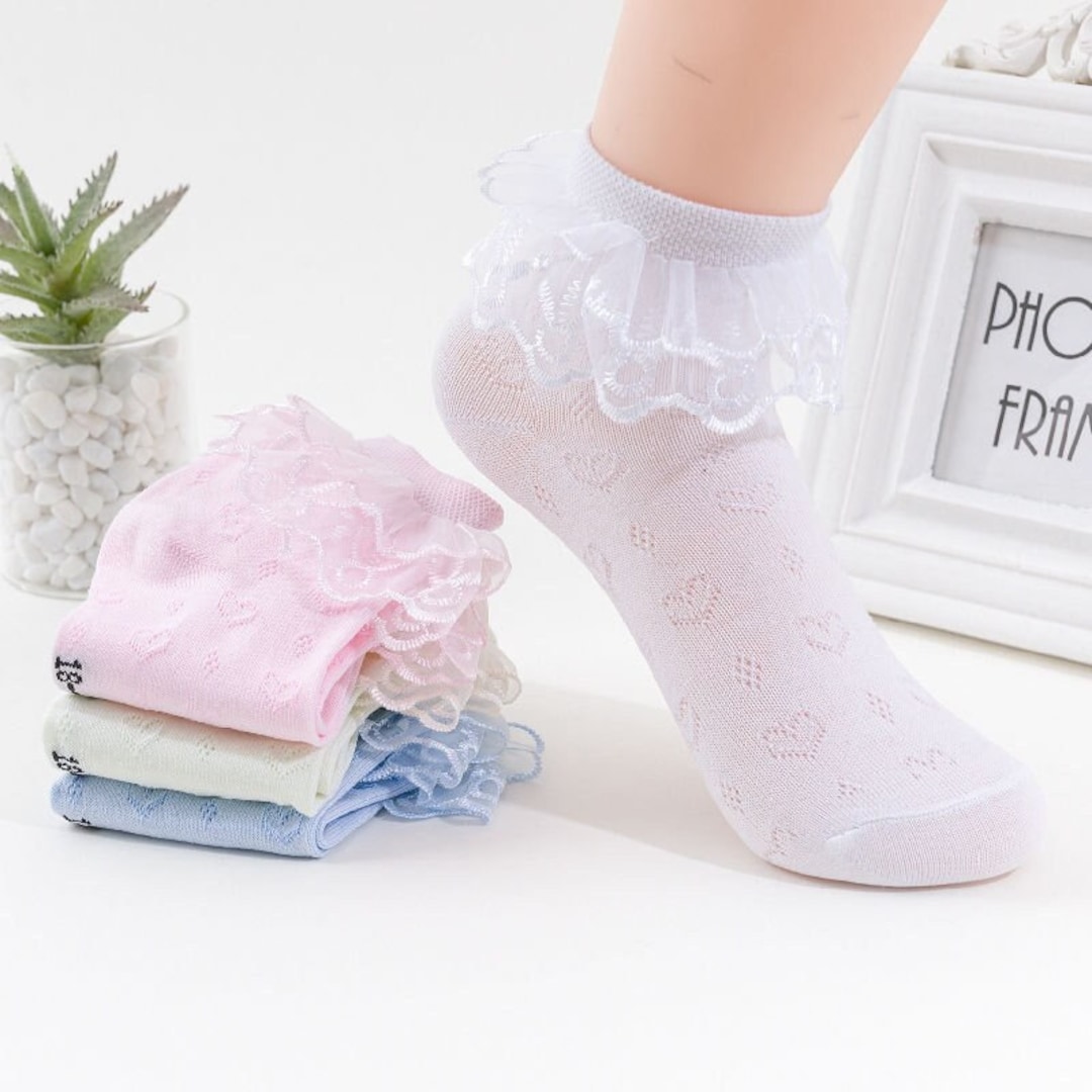 Girls Lace Ruffle Ankle Socks: Cotton Frilly Princess Socks - Etsy