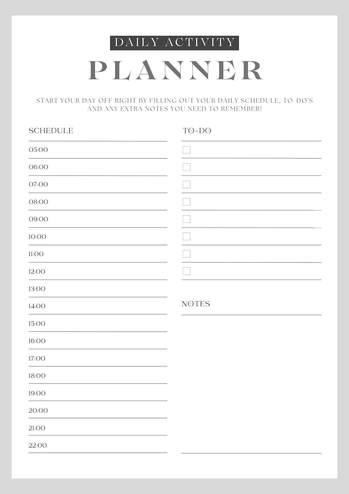 Printable Daily Activity Planner Daily Printable Planner Printable ...