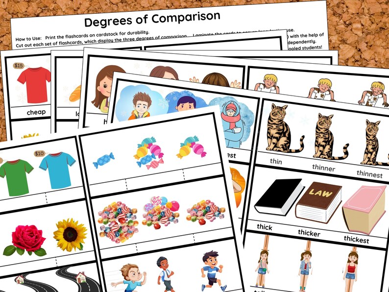 Degrees of Comparison Flashcards With Beautiful Descriptive Pictures - Etsy
