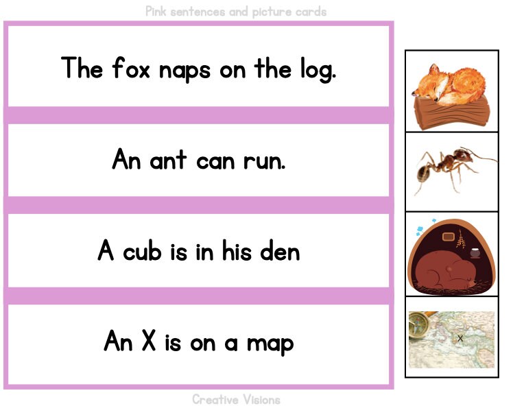 Pink Montessori Sentence Strip and Pictures - Etsy