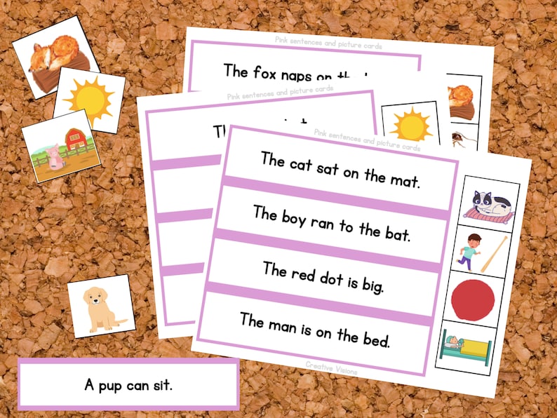 Pink Montessori Sentence Strip and Pictures - Etsy