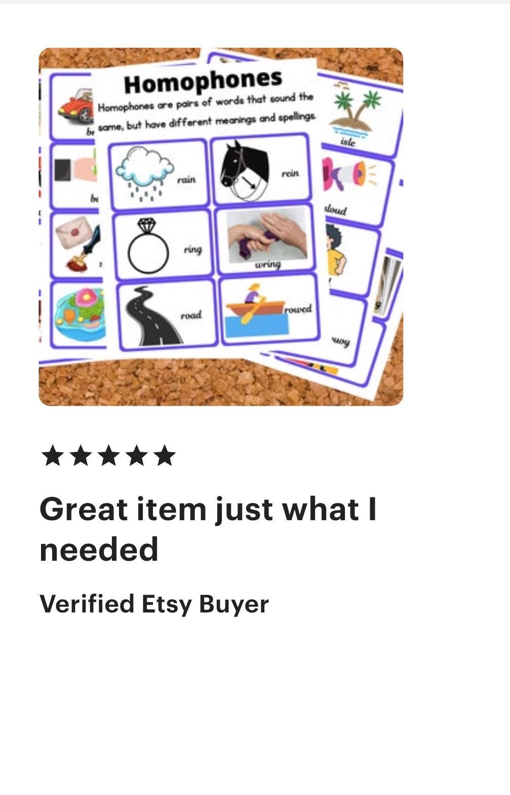Homophones Flashcards and Worksheets - Etsy UK