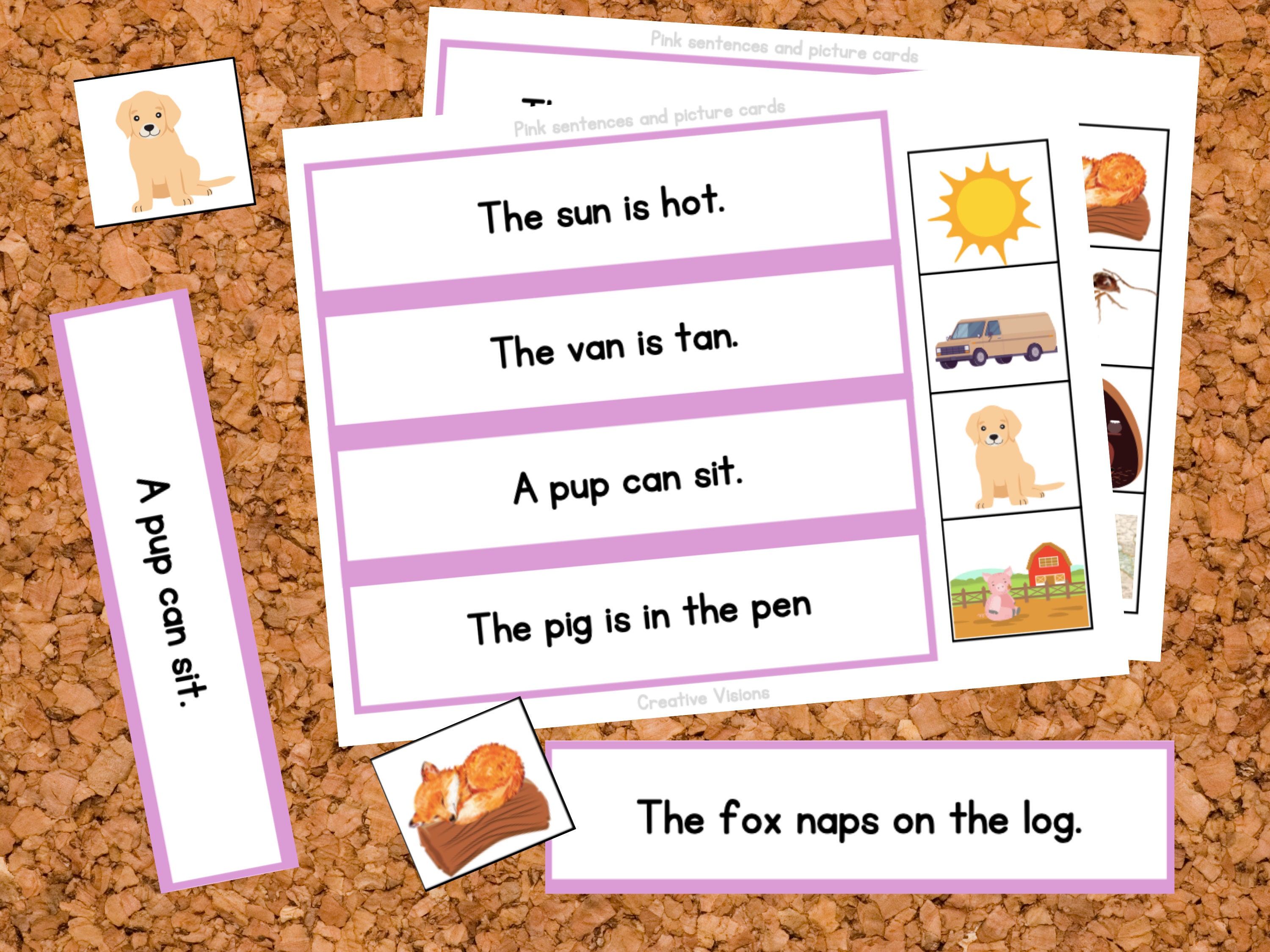 Pink Montessori Sentence Strip and Pictures - Etsy