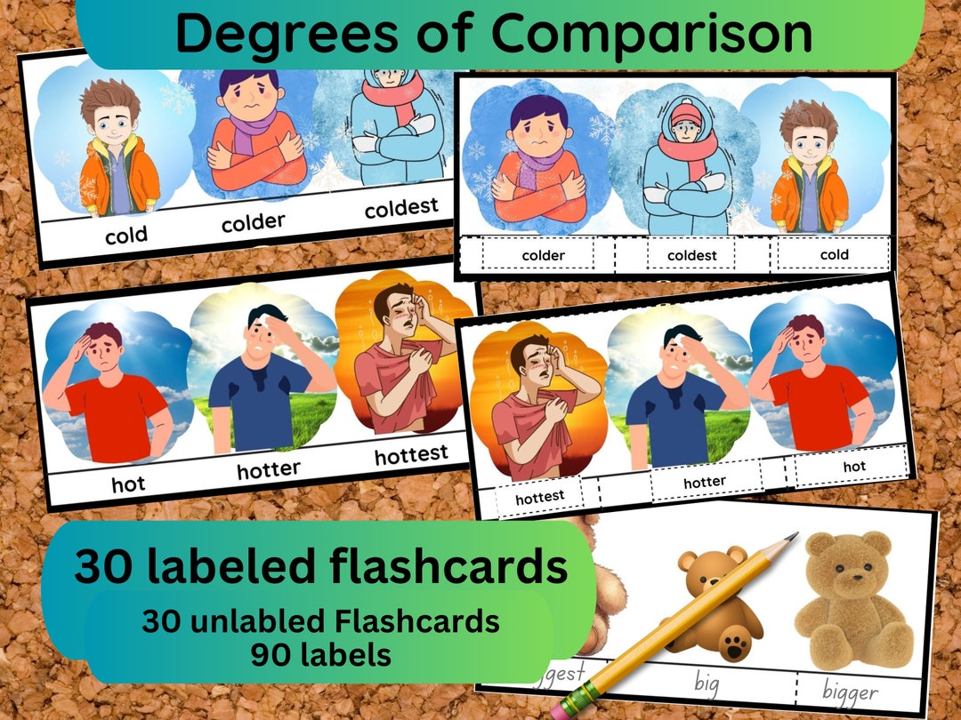 Degrees of Comparison Flashcards With Beautiful Descriptive Pictures - Etsy
