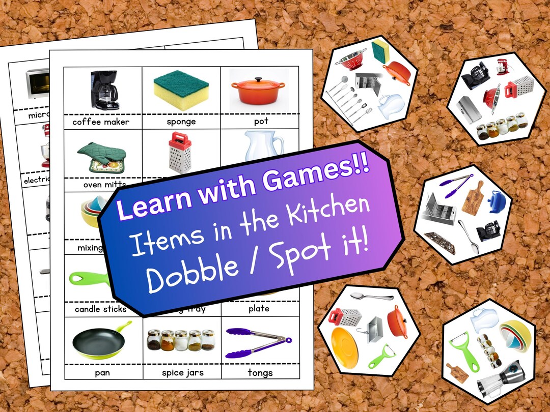 Items in the Kitchen Vocabulary and Dobble/spot It! - Etsy