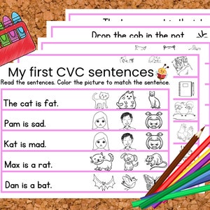 CVC Sentences and Pictures - Etsy