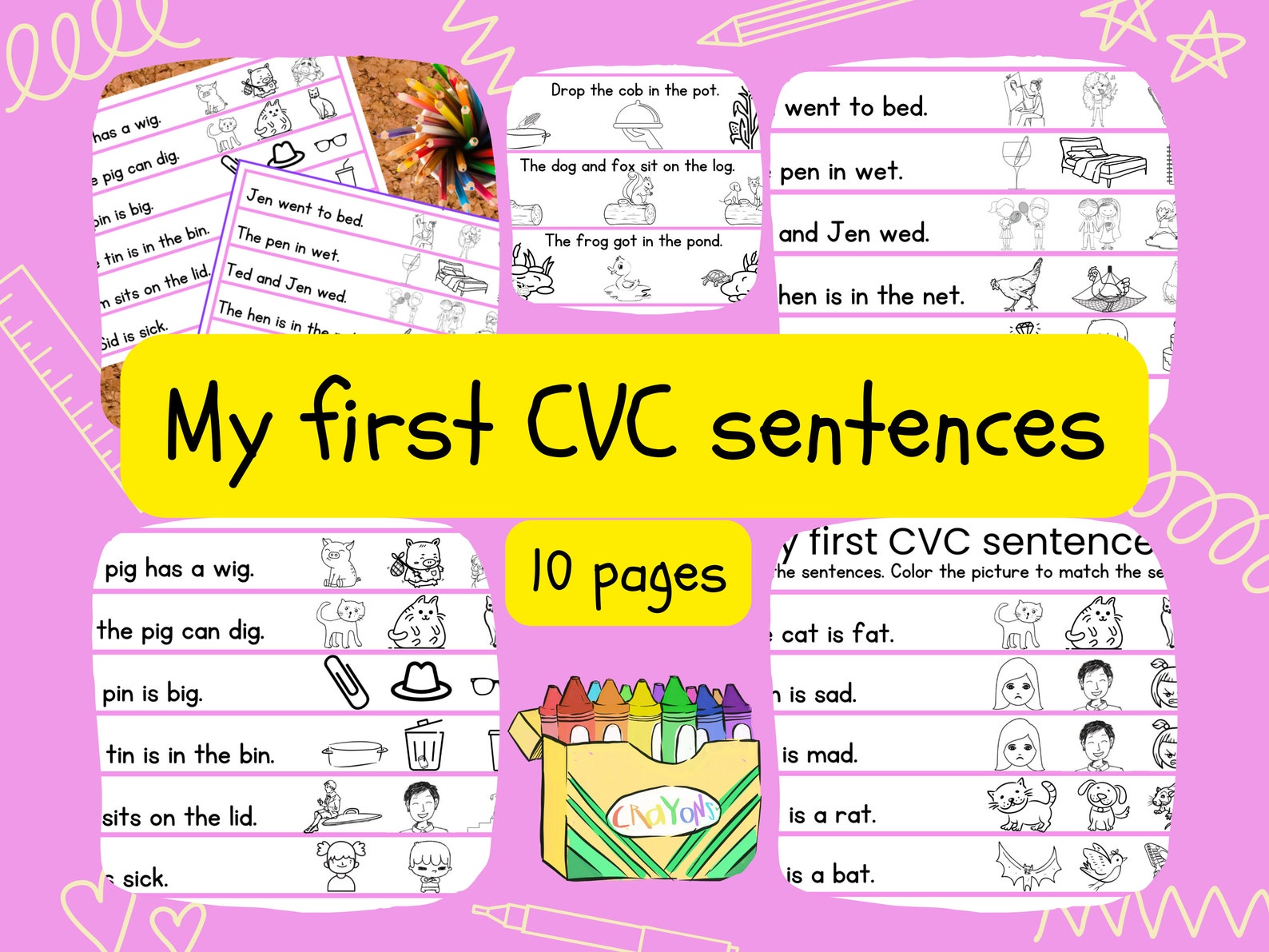 CVC Sentences and Pictures - Etsy
