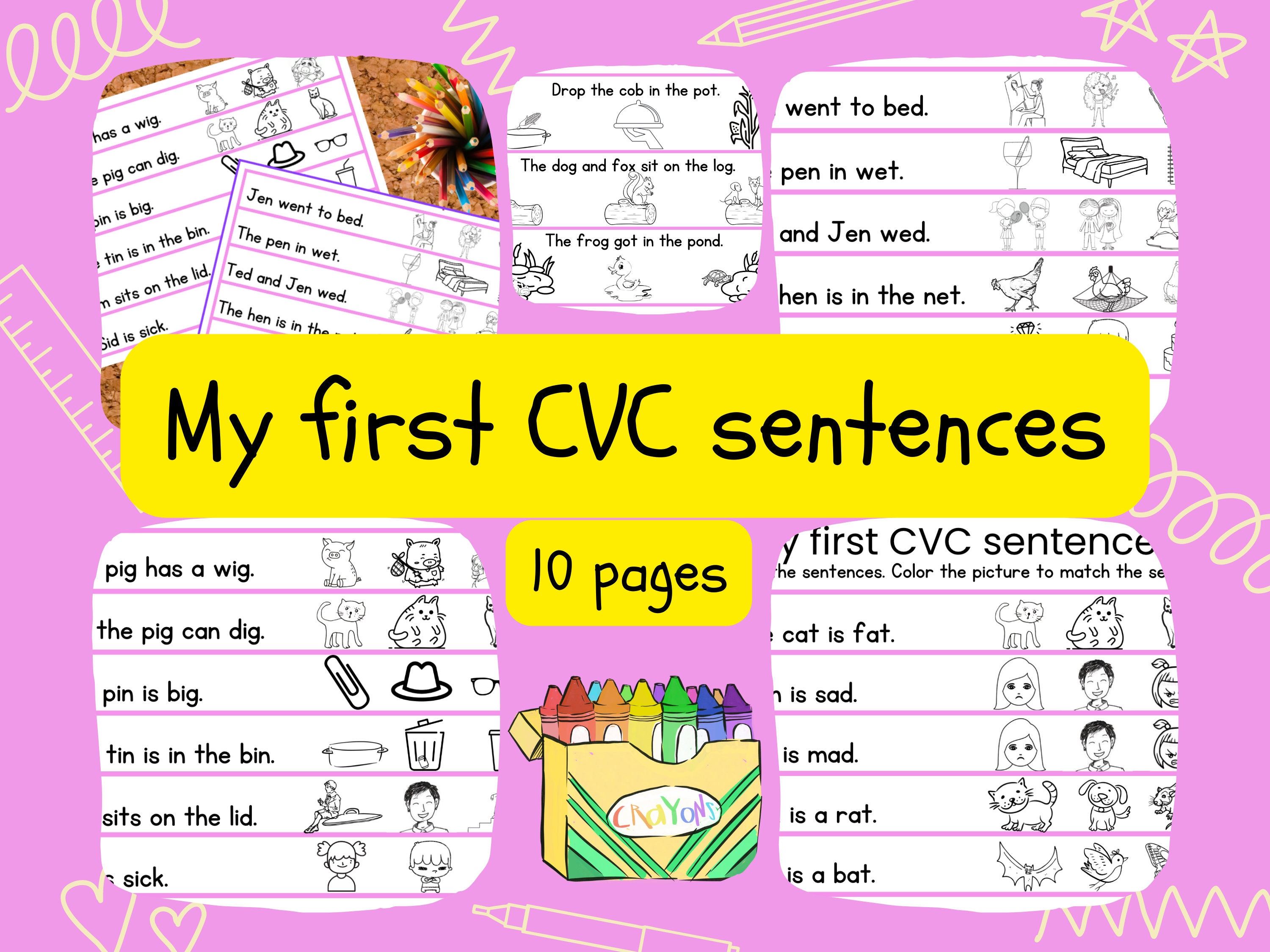 CVC Sentences and Pictures - Etsy
