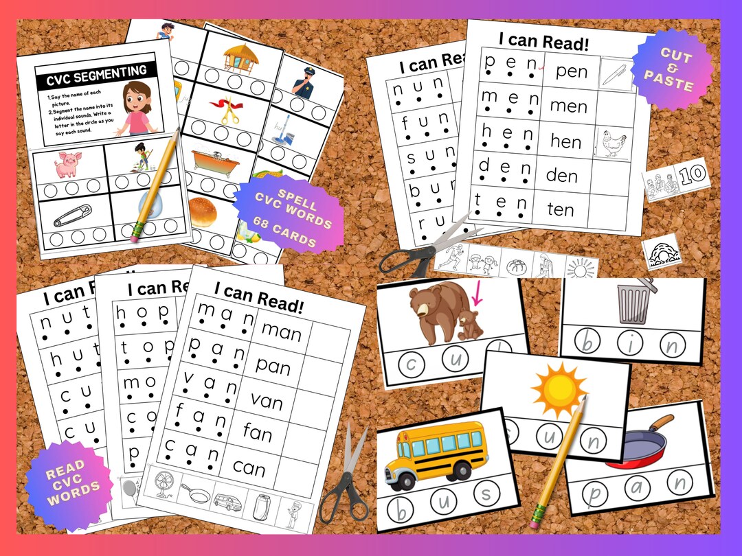 CVC Words Phonics Bundle | Montessori Reading, Spelling (PDF Download ...