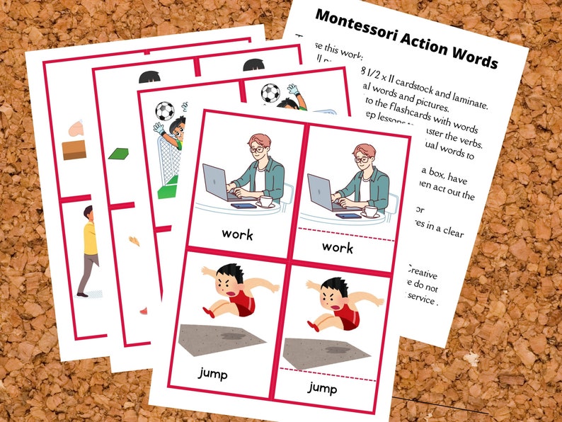 Montessori Action Verbs 3-part Matching - Etsy
