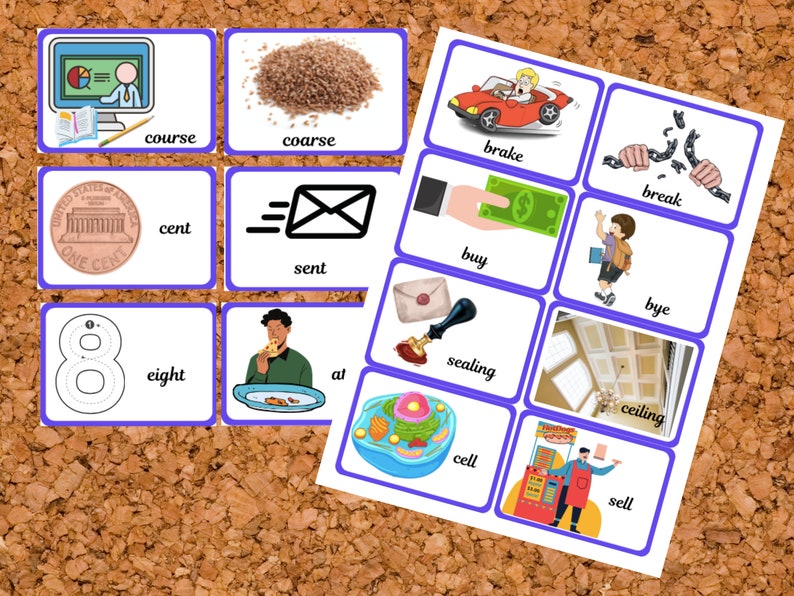 Homophones Flashcards and Worksheets - Etsy