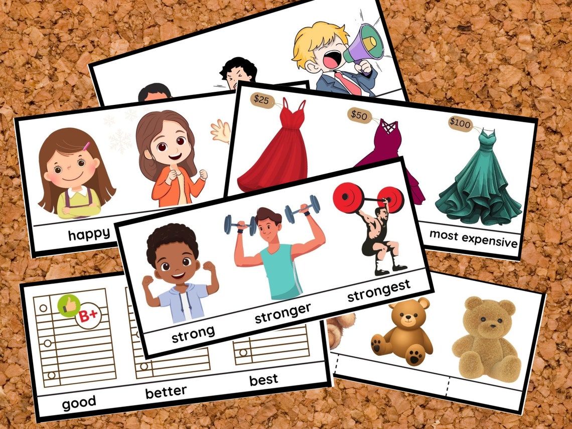 Degrees of Comparison Flashcards With Beautiful Descriptive Pictures - Etsy