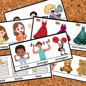 Degrees of Comparison Flashcards With Beautiful Descriptive Pictures - Etsy