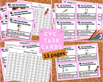 CVC Words Clip Cards for Task Card Boxes, Literacy Centers Activities ...