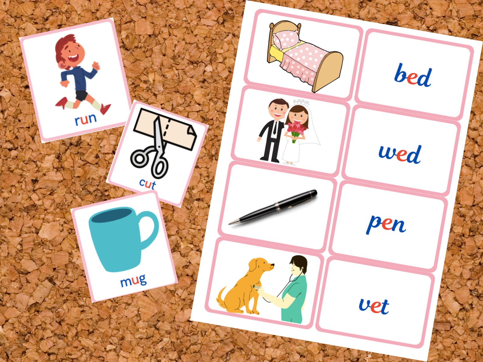 Montessori Pink Series Pictures and Word Cards - Etsy