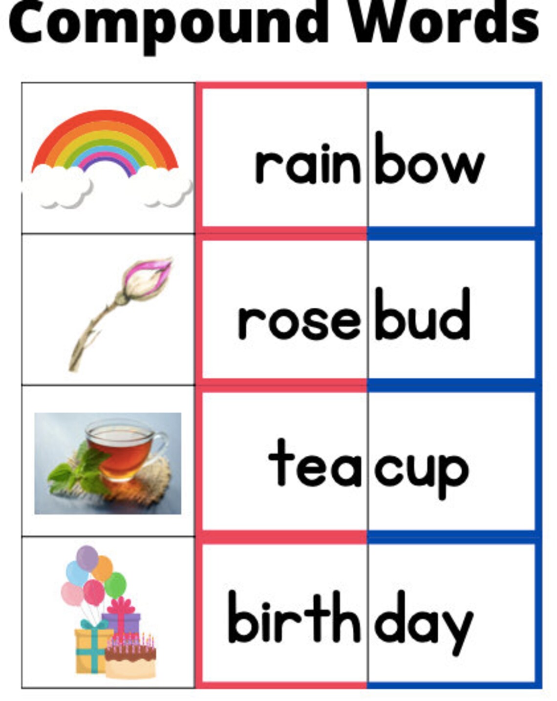 Montessori Compound Word Matching Activity - Hands-on Literacy Centers ...
