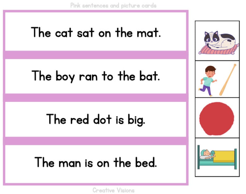 Pink Montessori Sentence Strip and Pictures - Etsy