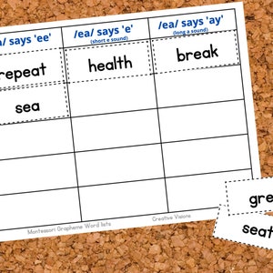 Montessori Grapheme Alternate Sounds Word Lists and Sorting Exercises ...