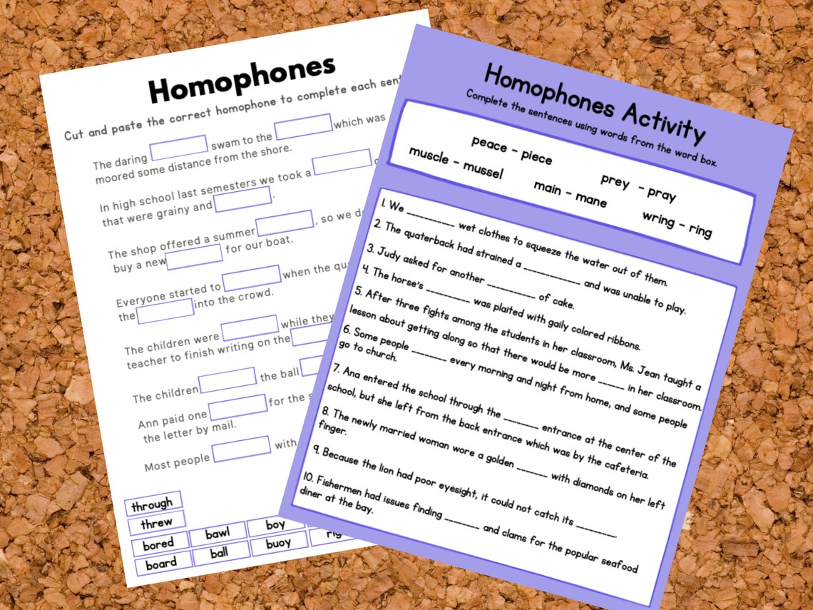 Homophones Flashcards and Worksheets - Etsy
