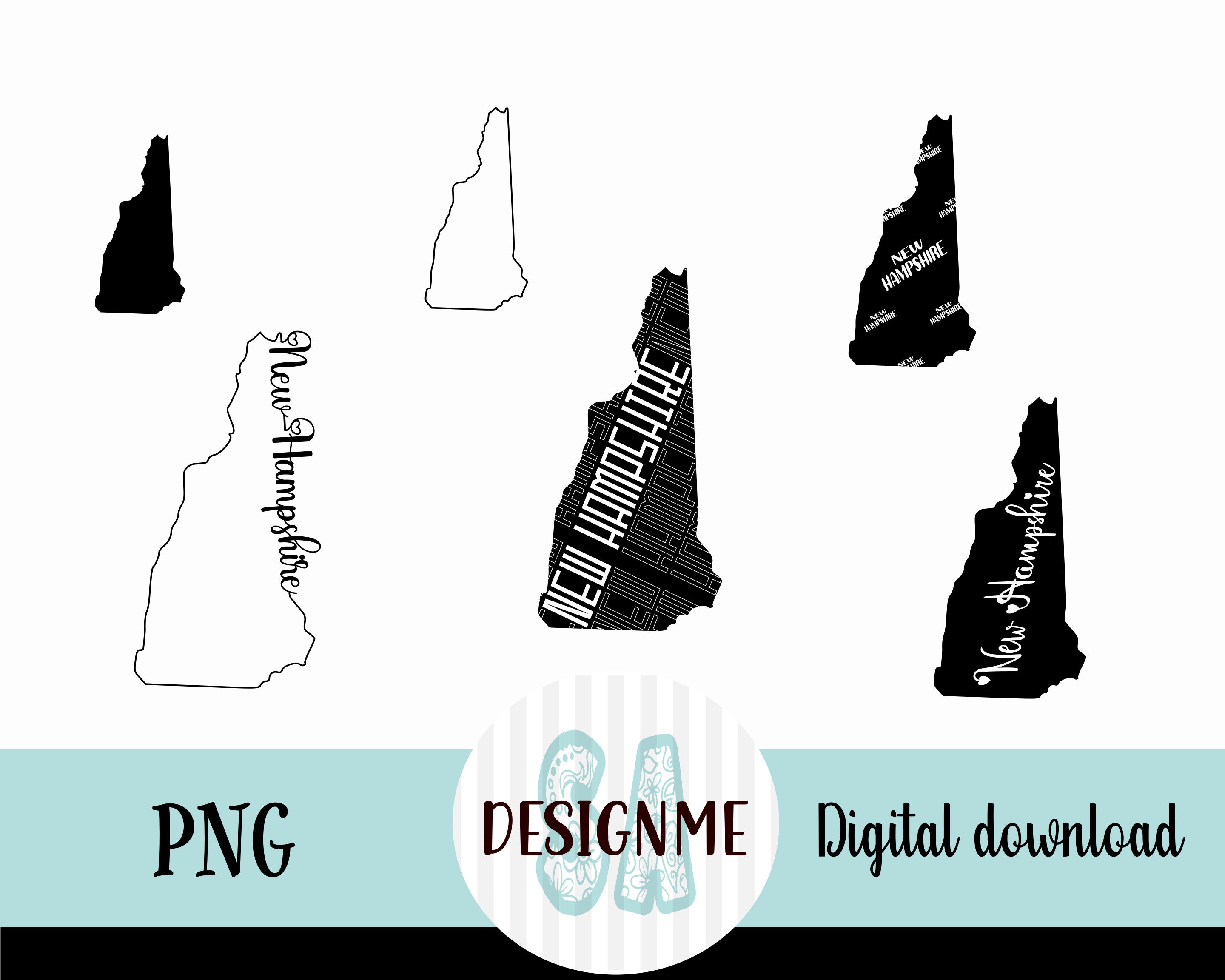 New Hampshire Bundle Map Png, New Hampshire State Printable and Cutting ...