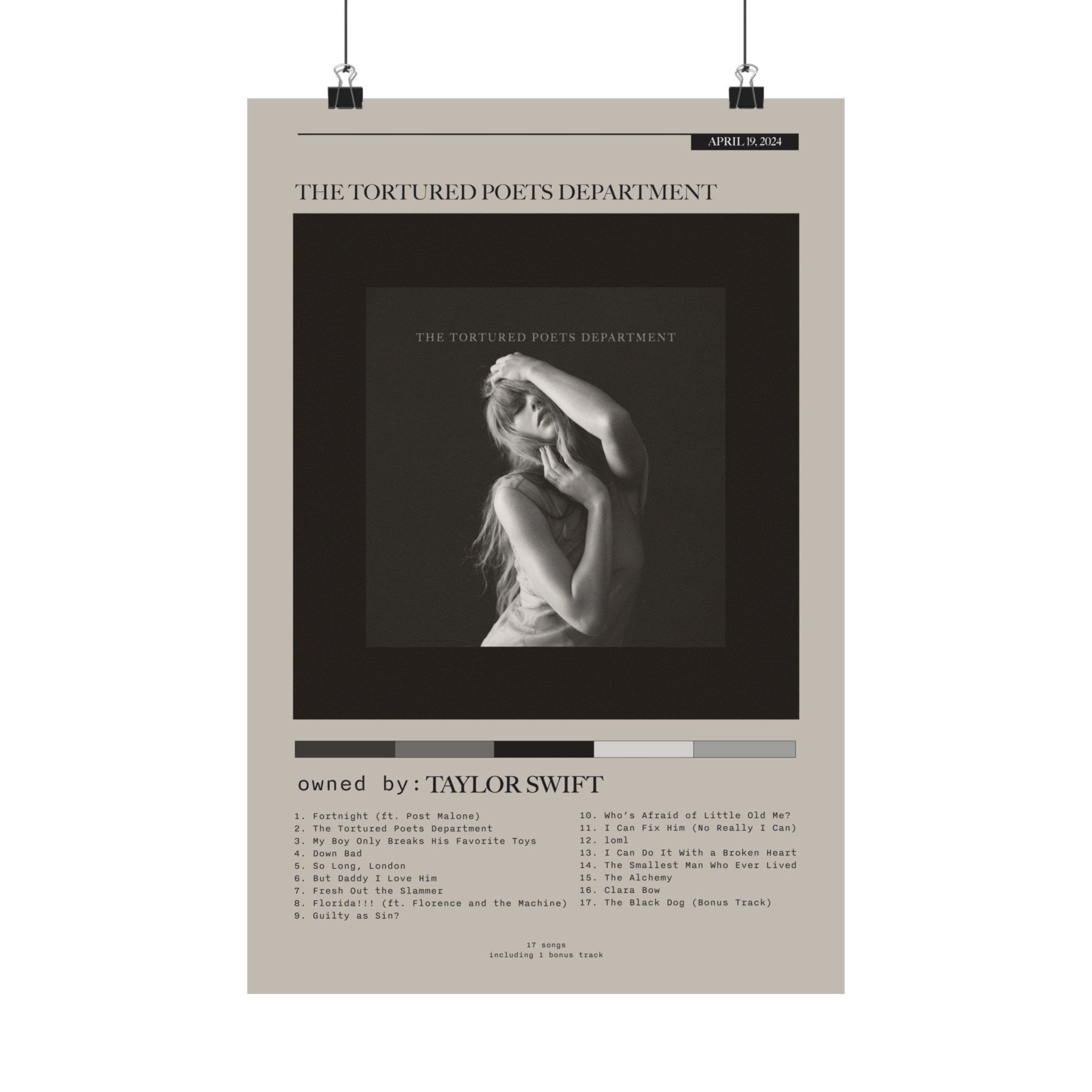 The Tortured Poets Department Song Titles Poster, TTPD Album Poster ...