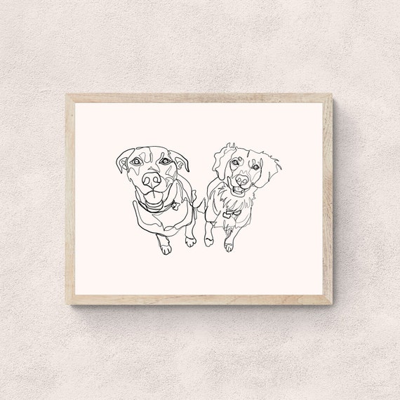 Custom Single-line Pet Portrait With Two Pets | Etsy