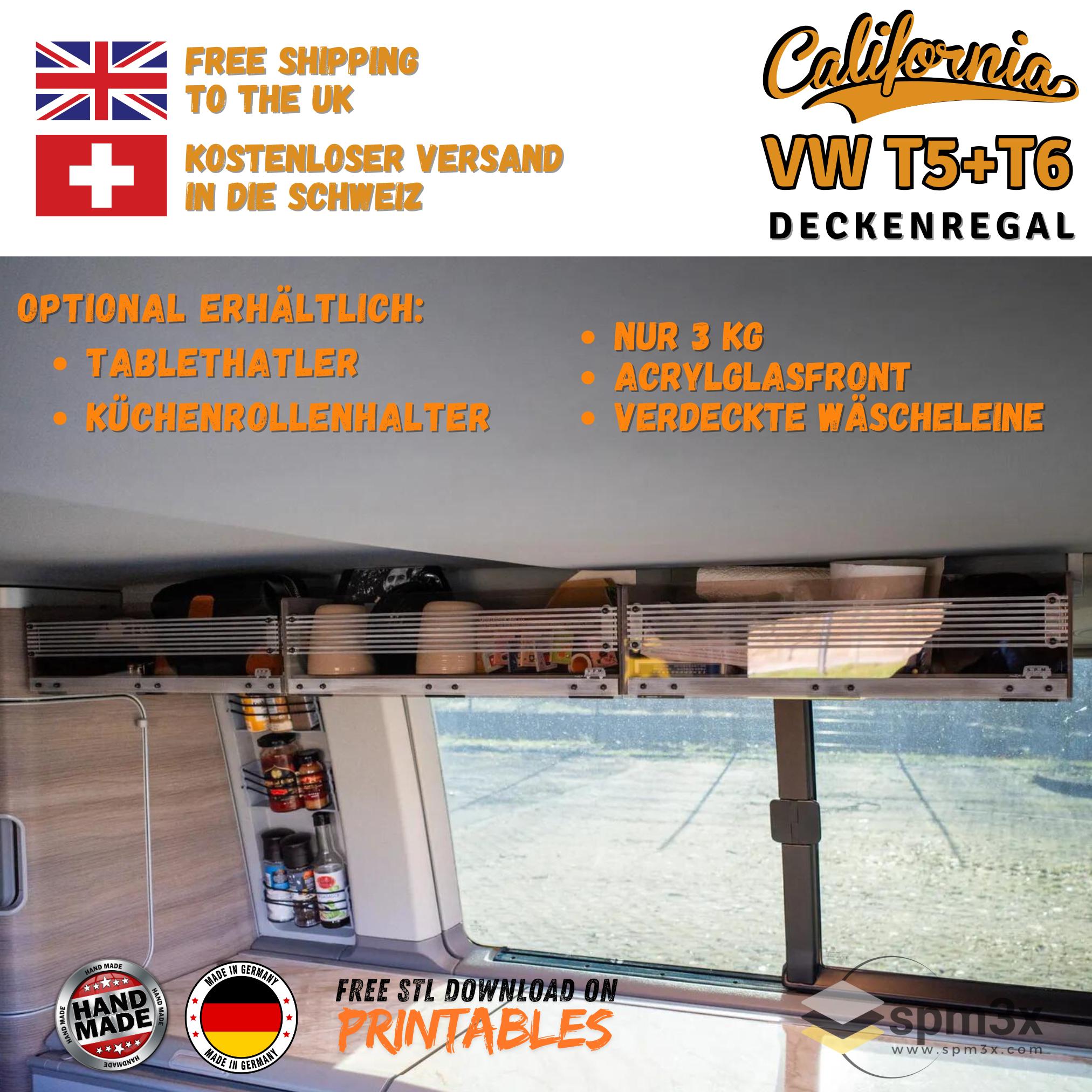 VW California T5, T6 Ceiling Cabinet - 2.0 Overhead Shelf for Kitchen ...
