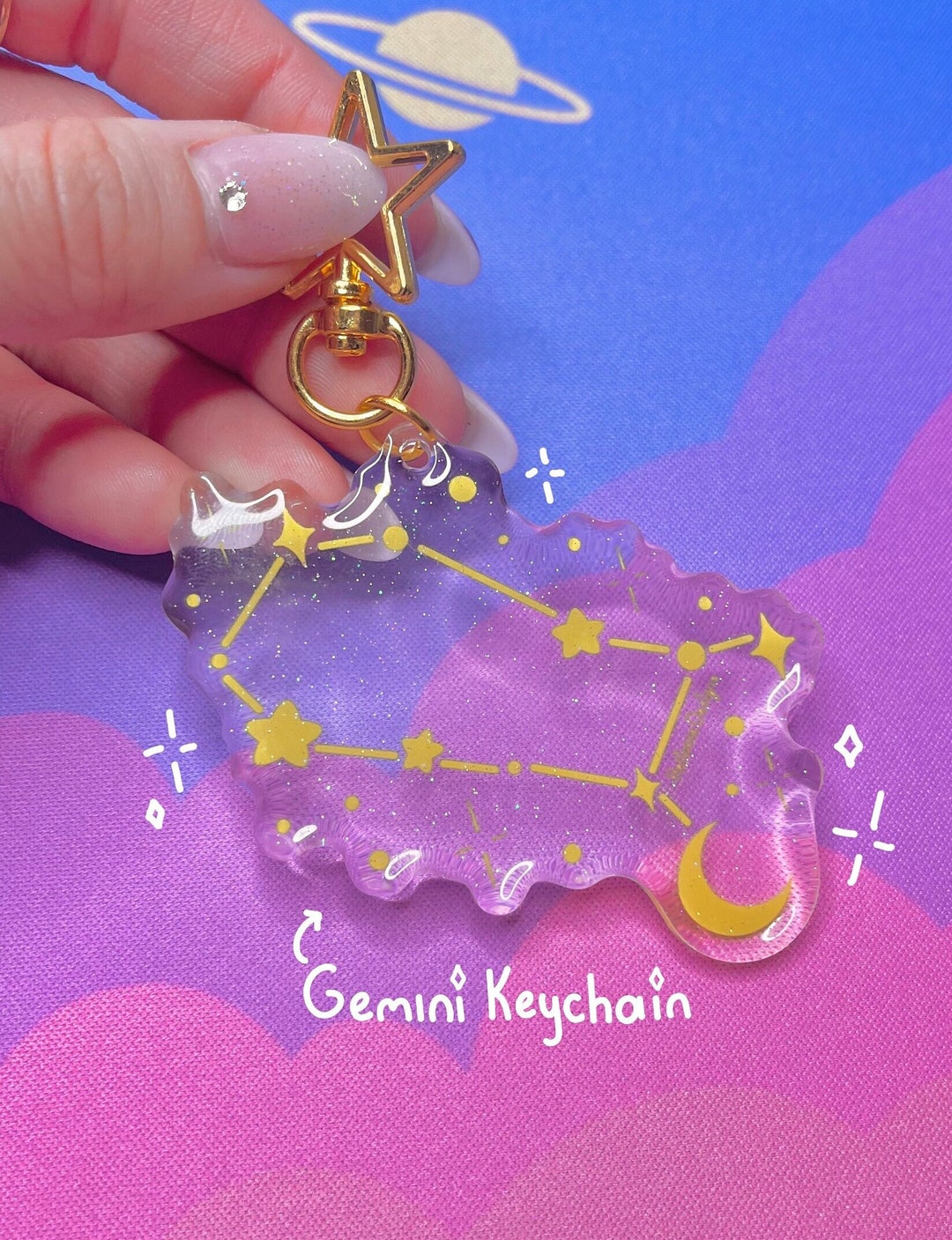 Gemini Keychain, Acrylic Charm, Sparkly Keychain, Cute Charm, Zodiac ...