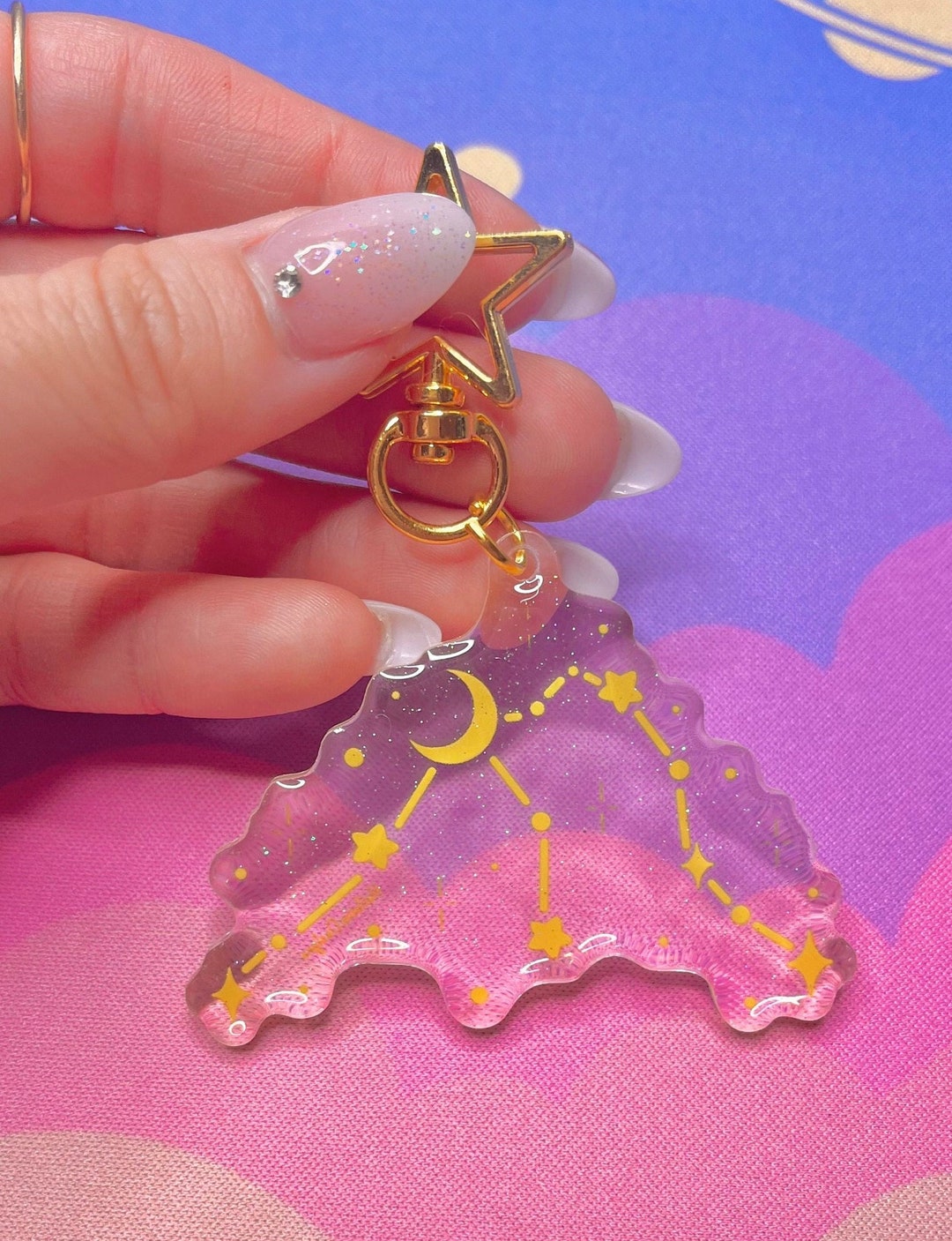 Aquarius Constellation Keychain, Acrylic Charm, Sparkly Keychain, Cute ...