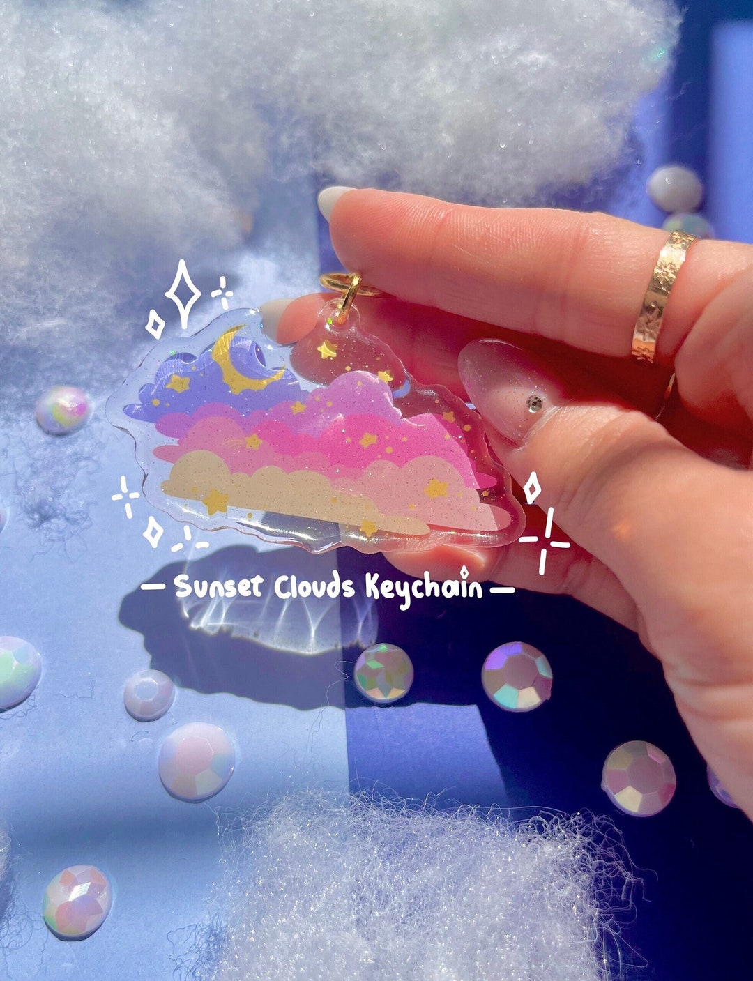 Sunset Clouds Keychain, Acrylic Charm, Sparkly Keychain,cute Charm ...