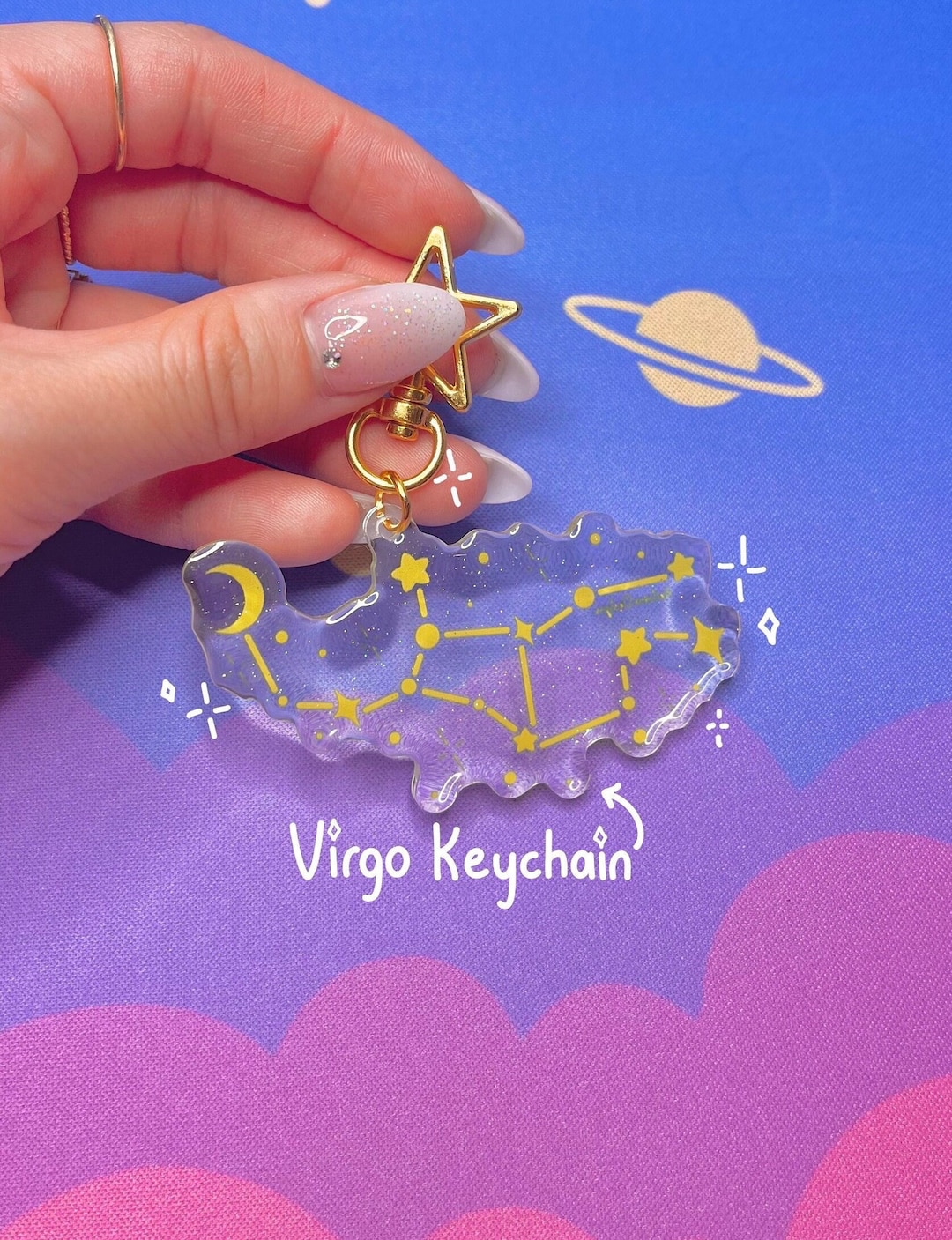 Virgo Keychain, Acrylic Charm, Sparkly Keychain, Cute Charm, Zodiac ...