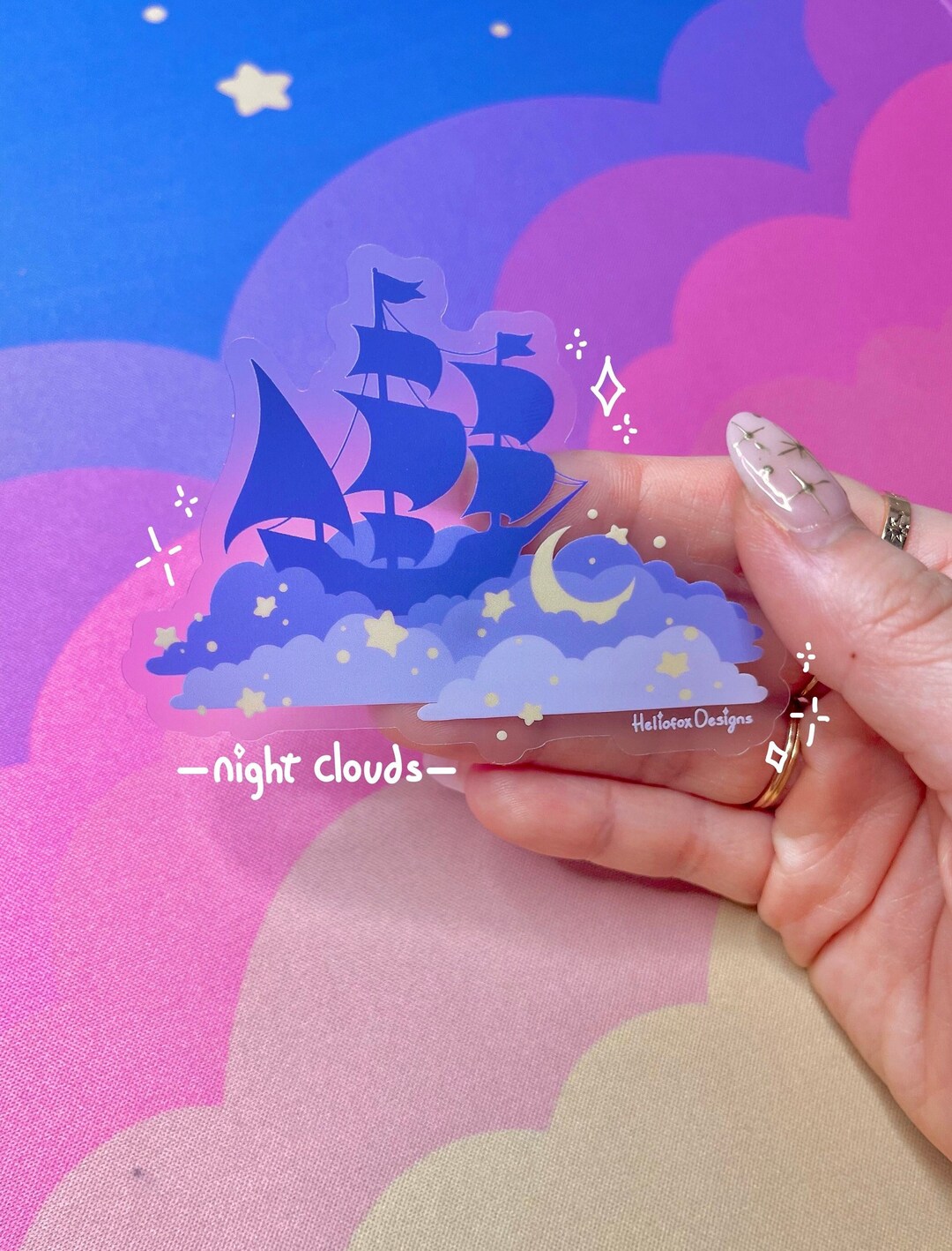 Ship Sticker, Cloud Sticker, Celestial Gift, Clear Sticker, Waterproof ...