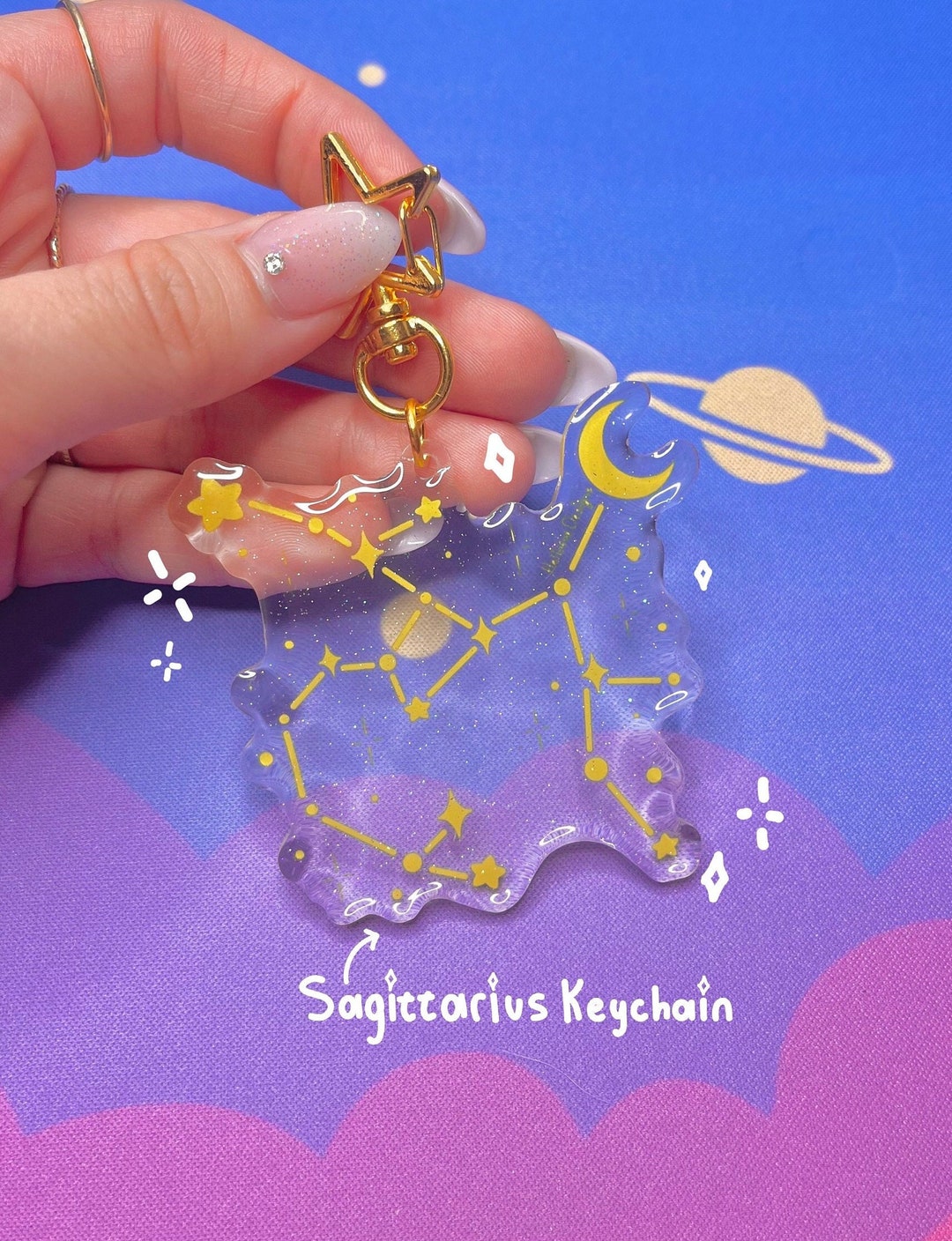 Sagittarius Keychain, Acrylic Charm, Sparkly Keychain, Cute Charm ...