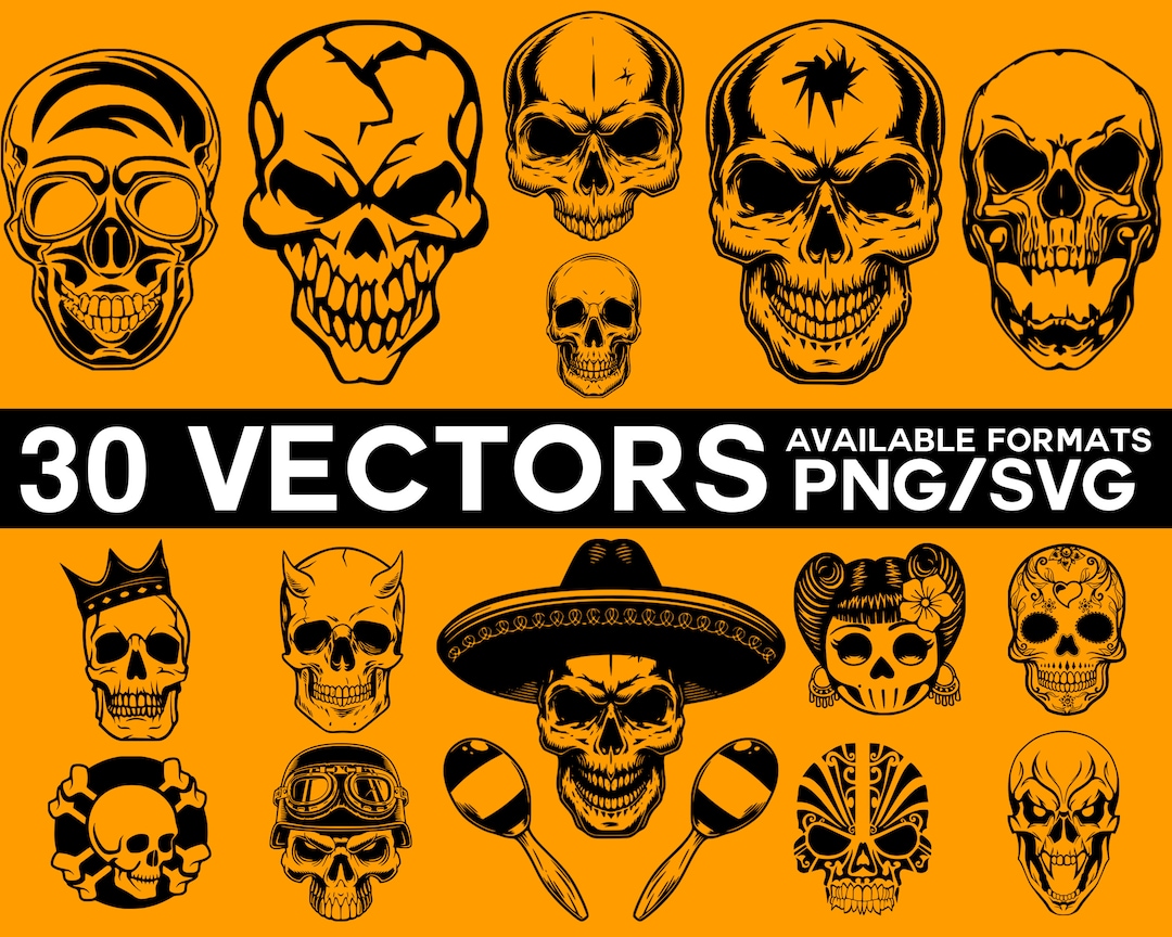 Skull Vector Pack, Skull Clipart, Skull Head SVG, Skull Vector Bundle ...
