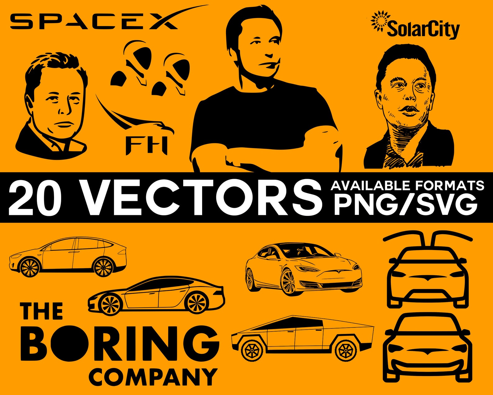 Elon Musk Vector Pack SpaceX Vector The Boring Company - Etsy México
