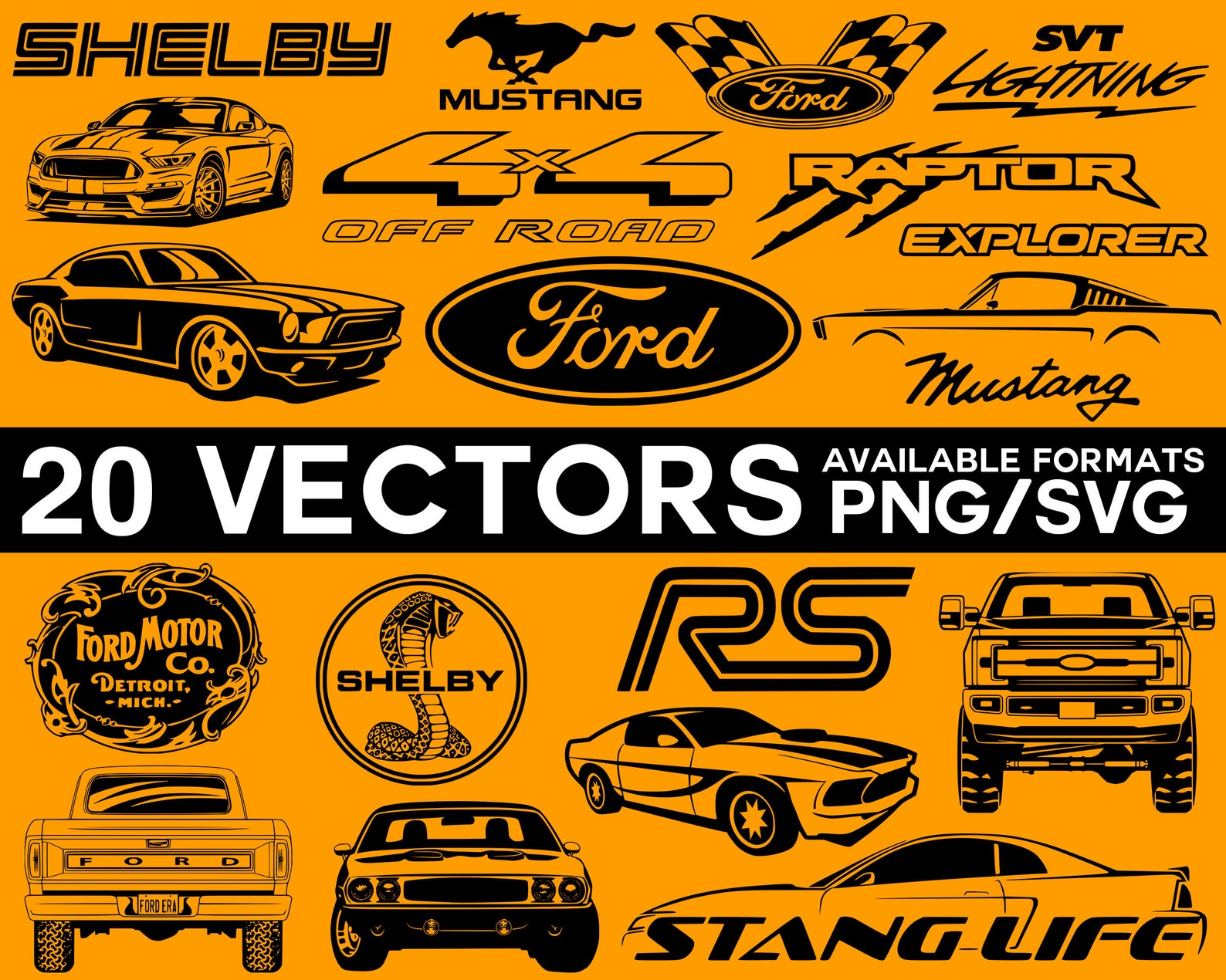 Ford Vector Bundle, Ford Mustang Vector, Ford SVG, Ford Shelby Vector ...