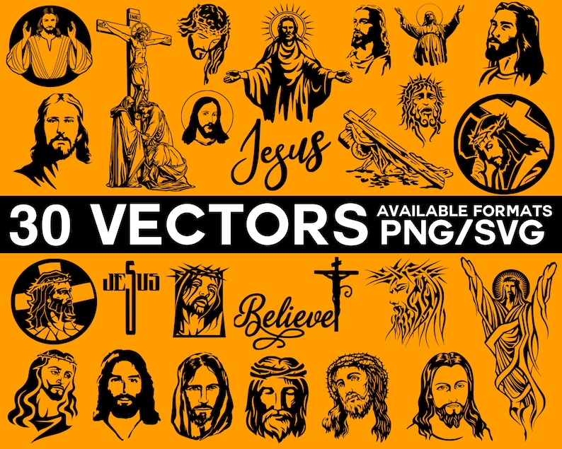 Jesus Vector Pack, Jesus SVG Bundle, Jesus Silhouette, Christian Cross ...