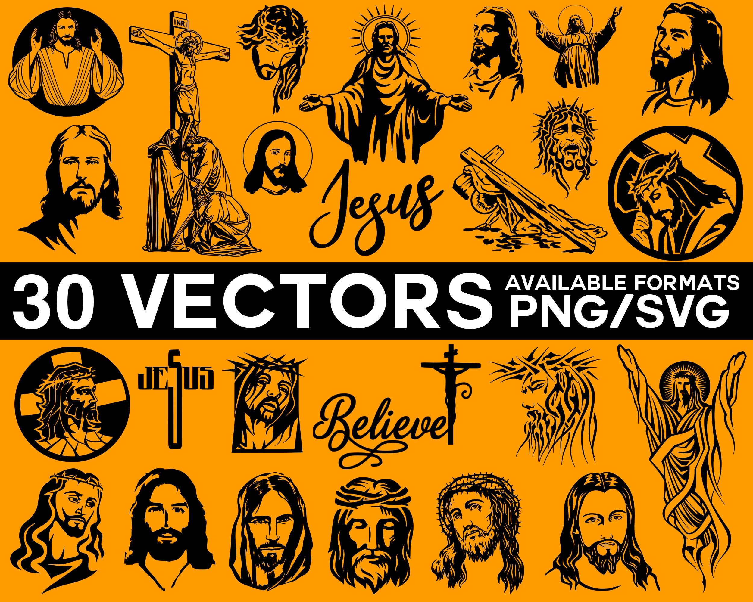 Jesus Vector Pack, Jesus SVG Bundle, Jesus Silhouette, Christian Cross ...
