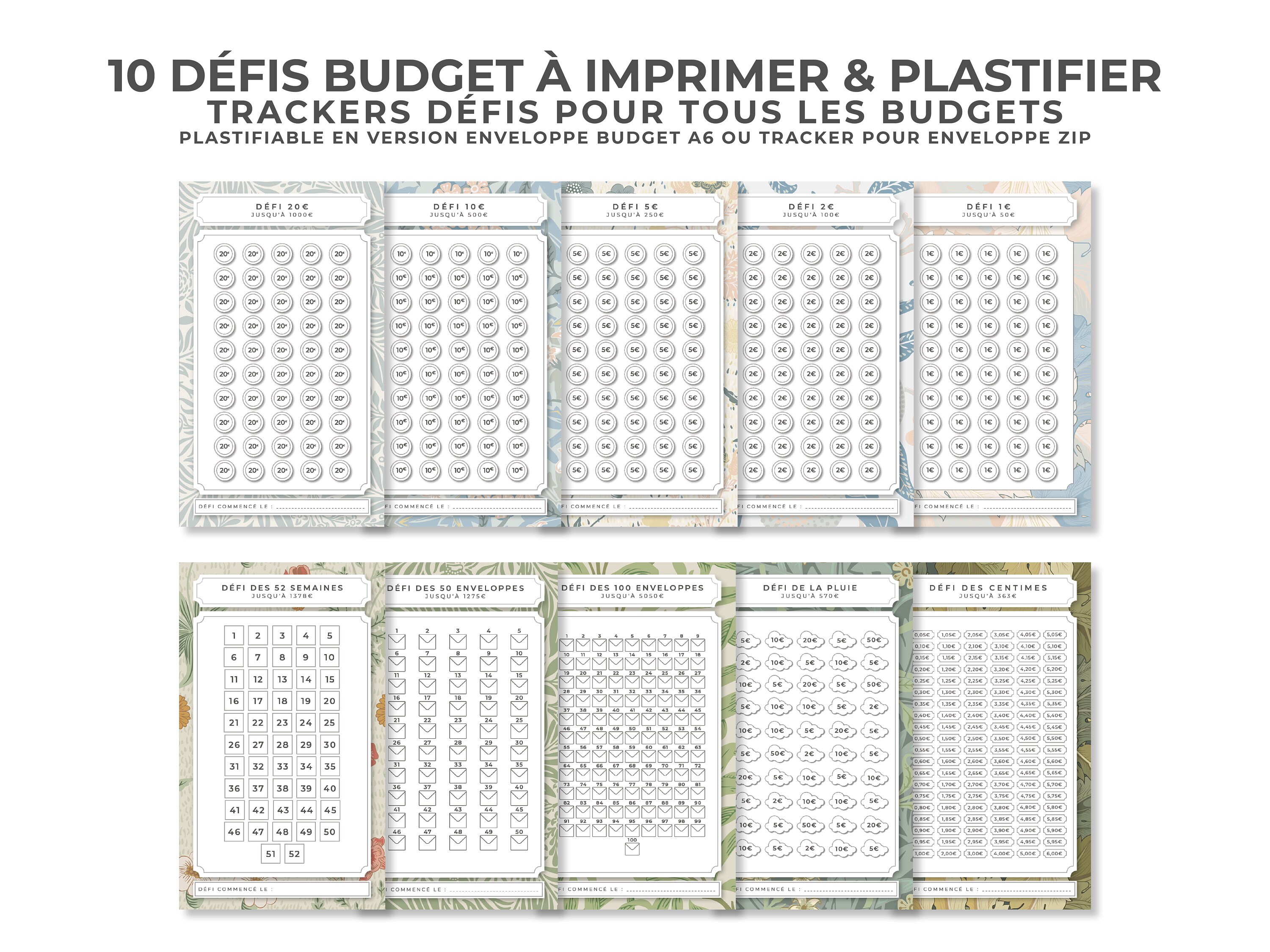10 Défis enveloppes budget A6 | À IMPRIMER ET PLASTIFIER | Tracker Défi ...