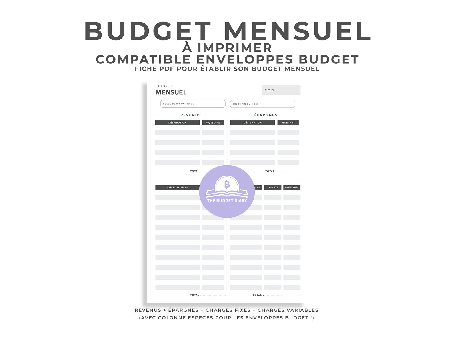 Fiche Budget Mensuel À IMPRIMER Compatible Enveloppes Budget | Etsy